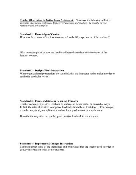 Reflection Paper In Classroom Observation At Horace Dickenson Blog