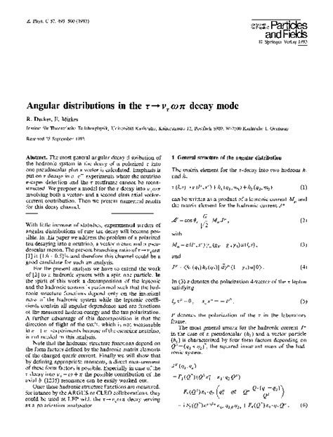 Pdf Angular Distributions In Thev Decay Mode