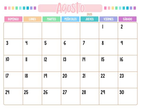 Calendario De Agosto
