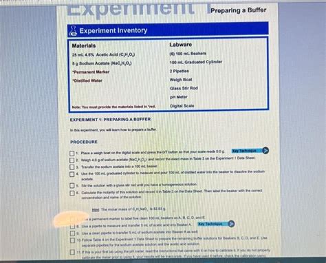 experiment 1 preparing a buffer data sheet table 2