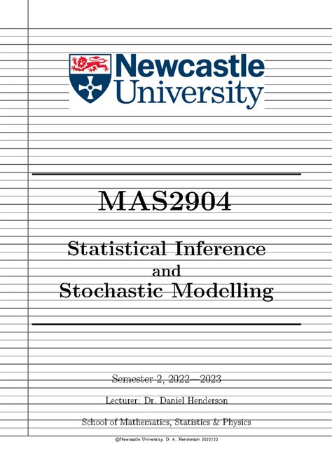 Mas2904 Sem 2 Stochastic Modelling Notes Mas Statistical Inference And Stochastic Modelling