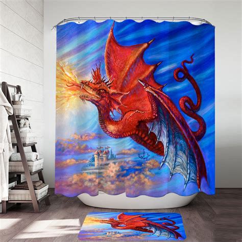Cool Fantasy Art Breathing Fire Red Dragon Shower Curtain Is Just One