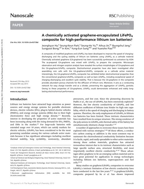 Pdf A Chemically Activated Graphene Encapsulated Lifepo4 Composite For High Performance