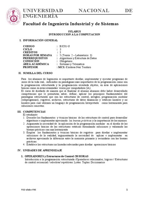 Syllabus Introduccion Computacion Pdf Programación De Computadoras