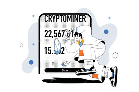 Premium Vector Crypto Mining Outline Web Modern Concept In Flat Line Design Man Works As