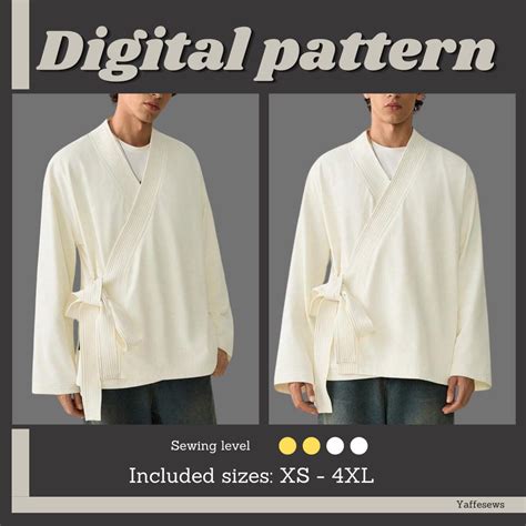 Mens Kimono Jacket Sewing Pattern Instant Pdf Download Sizes Xs 4xl