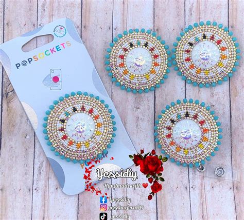 Handmade Beaded Popsocket Earrings And Id Badge Etsy