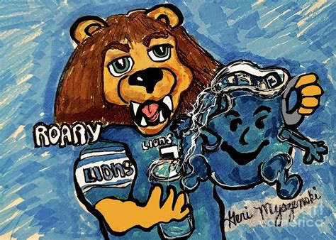 Detroit Lions Roary Drinking The Honolulu Blue Kool Aid Mixed Media By