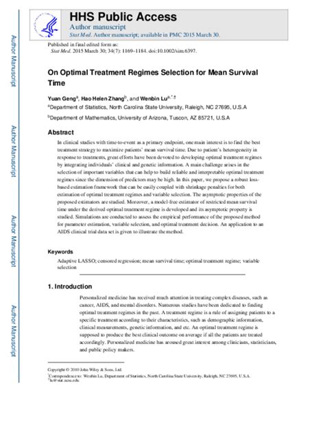 Pdf On Optimal Treatment Regimes Selection For Mean Survival Time