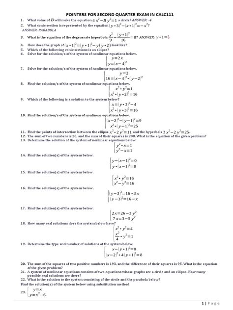 Pointers For Second Quarter Exam In Calc111 Pdf Equations