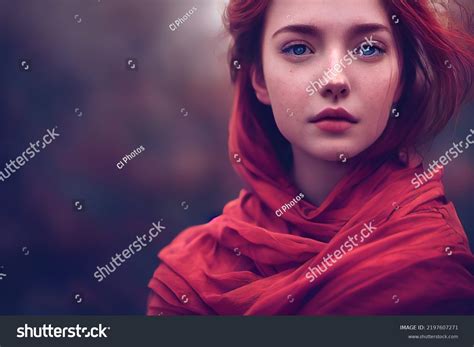 Portrait Beautiful Redhead Female Fantasy Character Stock Illustration