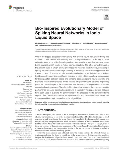 (PDF) Bio-Inspired Evolutionary Model of Spiking Neural Networks in Ionic Liquid Space