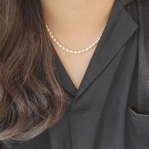 [35~45cm선택가능] 고퀄 천연 담수진주 목걸이 6mm 5mm 4mm 3mm 써지컬스틸 변색x 에이블리