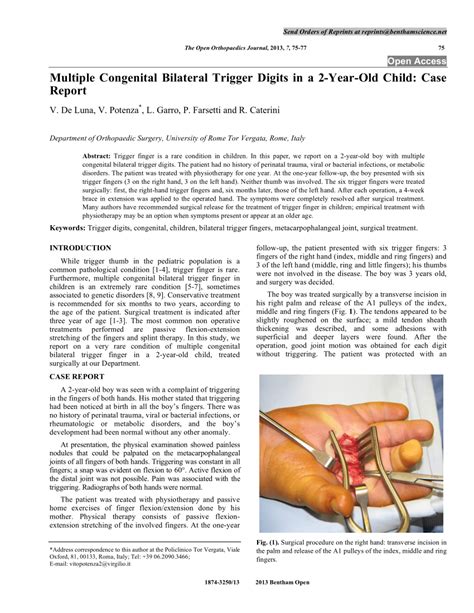 Pdf Multiple Congenital Bilateral Trigger Digits In A 2 Year Old