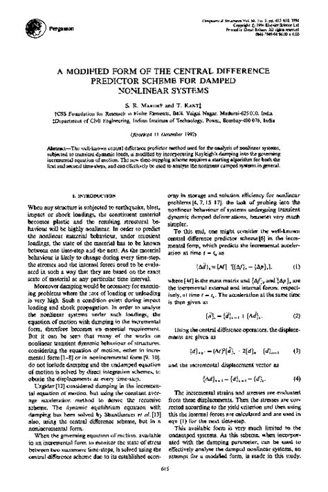 A Modified Form Of The Central Difference Predictor Scheme For Damped Nonlinear Systems