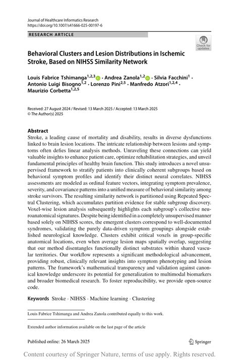 Pdf Behavioral Clusters And Lesion Distributions In Ischemic Stroke