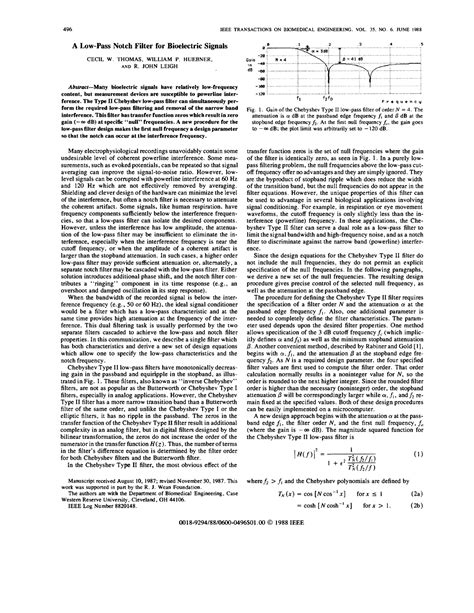 A Low Pass Notch Filter For Bioelectric 496 Ieee Transactions On