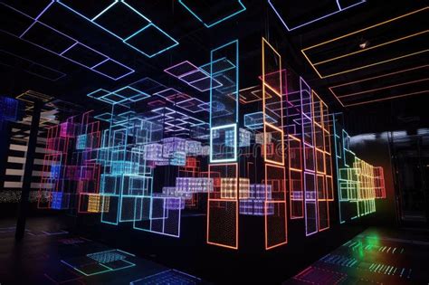 Kinetic And Interactive Geometric Art Installation With Grids Of Lights