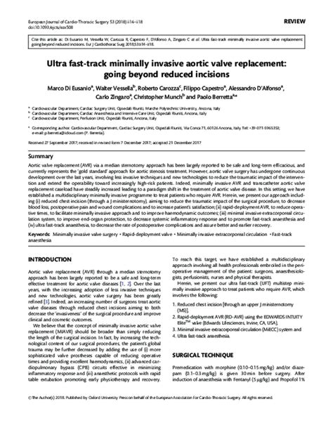 Pdf Ultra Fast Track Minimally Invasive Aortic Valve Replacement