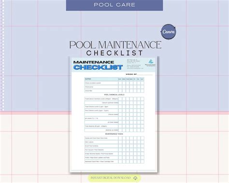 Pool Maintenance Checklist Pool Maintenance Log Pool Maintenance