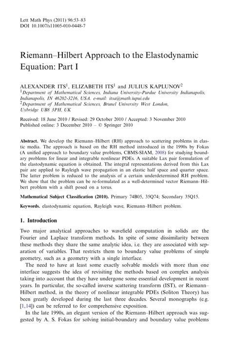 Pdf Riemannhilbert Approach To The Elastodynamic Equation Part I