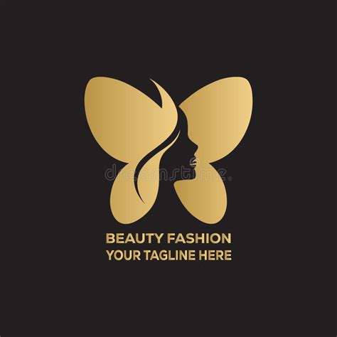 Golden Butterfly Woman Face Beauty Fashion Logo Design Stock Vector