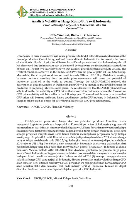 Pdf Price Volatility Analysis On Indonesian Palm Oil Commodities By
