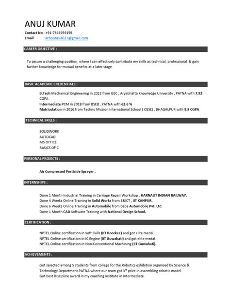 Resume Anuj Kr Pdf Engineering