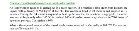 Solved Example Isothermal Batch Reactor First Order Chegg