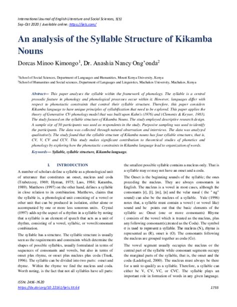 Pdf An Analysis Of The Syllable Structure Of Kikamba Nouns