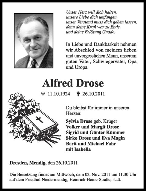Traueranzeigen Von Alfred Drose Rz Trauerde