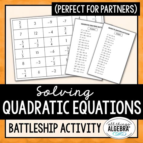 Solving Quadratic Equations By Factoring Battleship Partner Activity