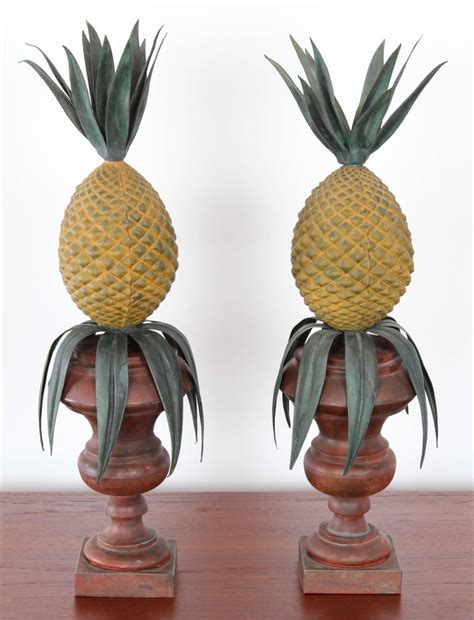 Pair Of Tole Pineapple Garnitures In The Style Of Maison Jansen 1950s