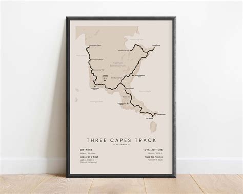 Three Capes Track Map Print Tasman National Park Hiking Trail Three