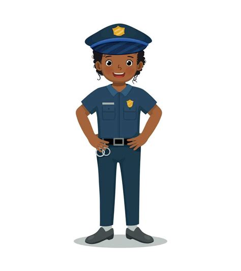 Cute Little African Girl Wearing Police Uniform Pretending To Be Police