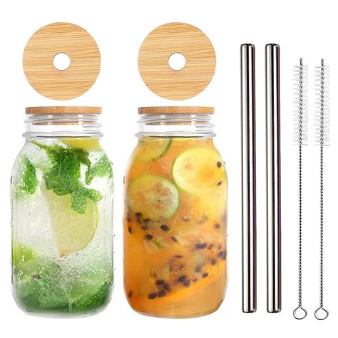 2pcs Mason Jars With Lids And Straws 600800ml Mas Grandado
