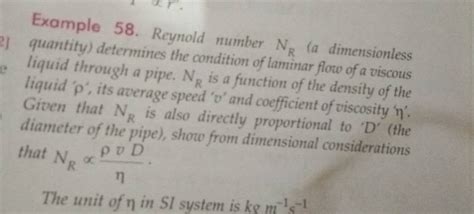 Example 58 Reynold Number Nr A Dimensionless Quantity Determines The
