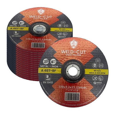 Kit 50 Discos De Corte 7 Para Aço Carbono E Inox 180 X 32 X 2223mm Sc Weld Pro 3948