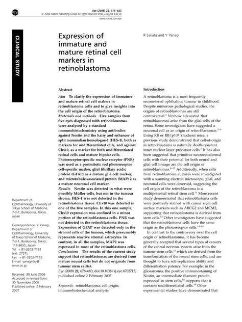 Pdf Expression Of Immature And Mature Retinal Cell Markers In