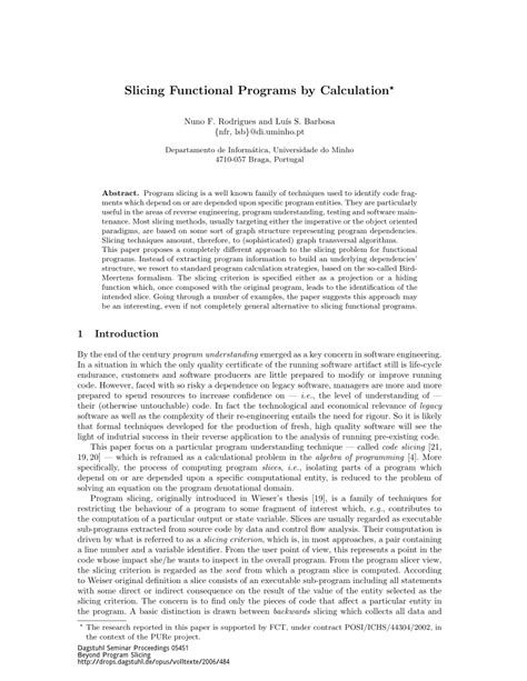 Pdf Slicing Functional Programs By Calculation