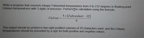 Solved Write A Program That Converts Integer Fahrenheit