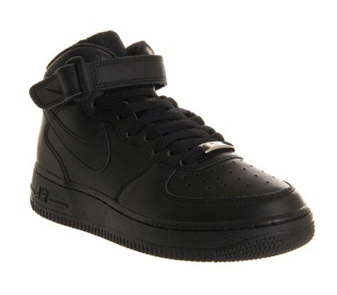 Air Force 1 Mid Black Nike Sneakers Black Leather Shoes Ankle