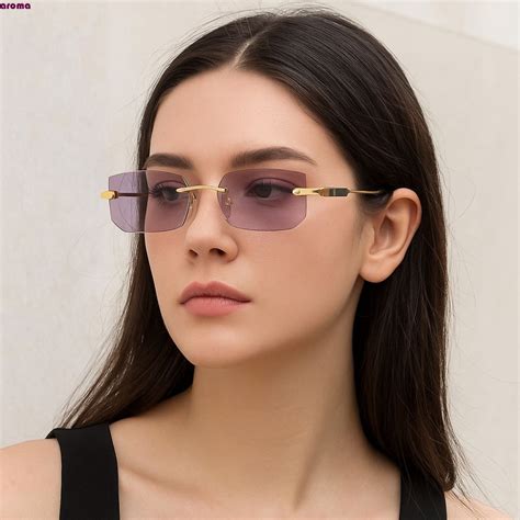 Aroma Rimless Sunglasses Uv 400 Y2k Men Sunglasses Retro Rectangle