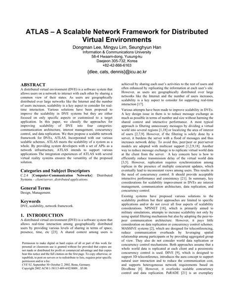 Pdf Atlas A Scalable Network Framework For Distributed Virtual Environments