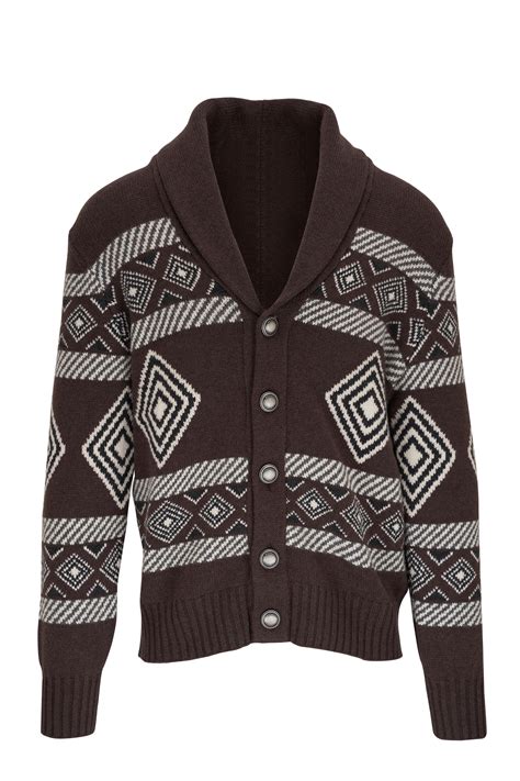 Brunello Cucinelli Brown Cashmere Geometric Print Cardigan
