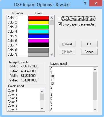 AutoCAD DXF Import Options Dialog