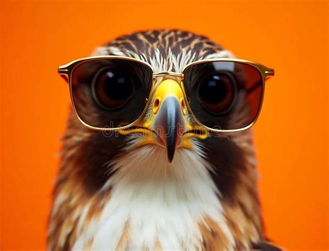 Cool Hawk Wearing Sunglasses Looking At The Camera On Orange Background Stock Video Video Of