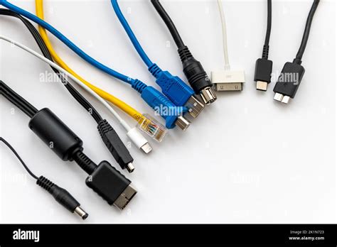Various Types Of Cable Connectors For Electronic Devices Isolated In White Stock Photo Alamy