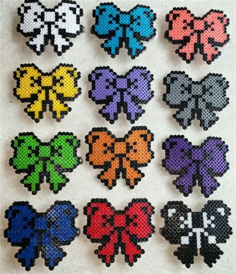 Six Different Bows Made With Perler Beads Perler Bead Bow Pattern
