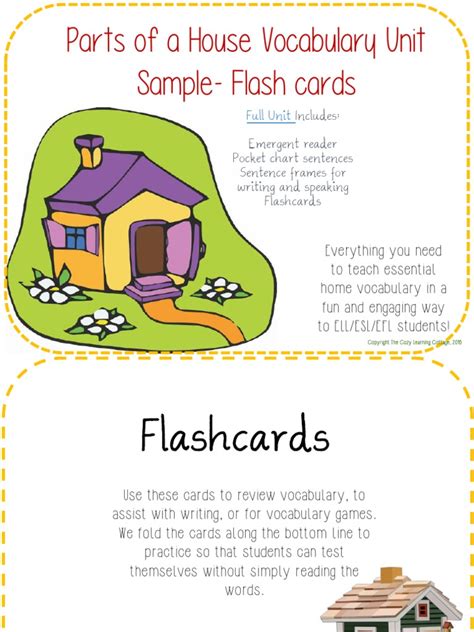 Parts Of A House Vocabulary Unit Sample Flash Cards Pdf
